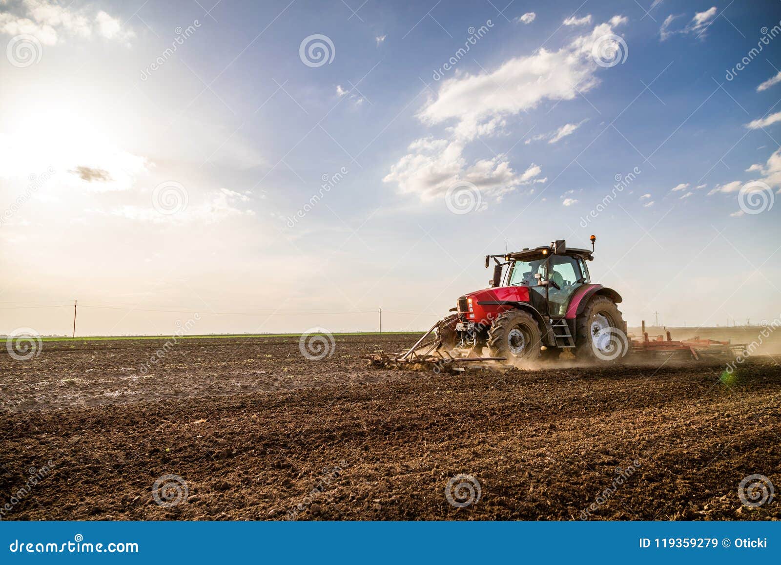 Tractor Cultivating Field at Spring Stock Image - Image of industry ...