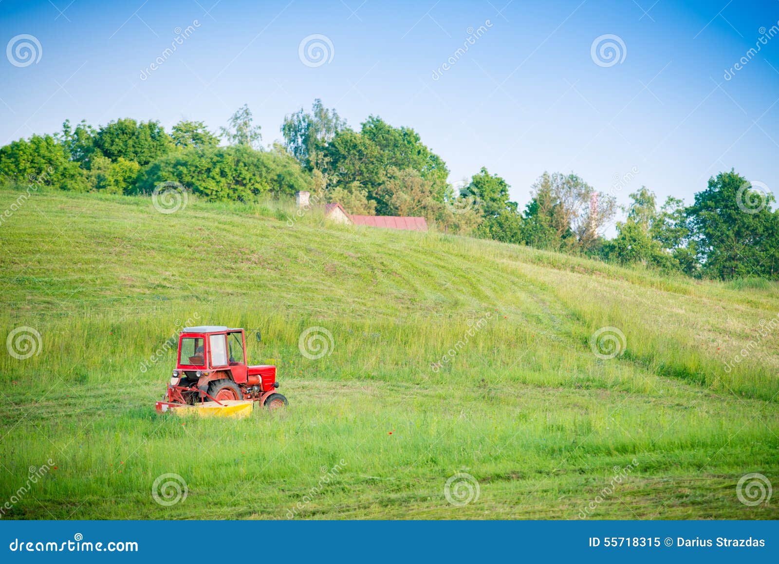 Tractor cutting grass stock image. Image of hills, cutting - 55718315