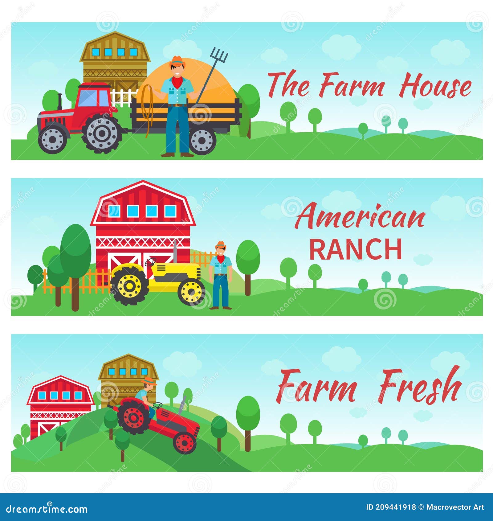 Tractor Driver Flat Banners Vector Design Illustration Stock Vector ...