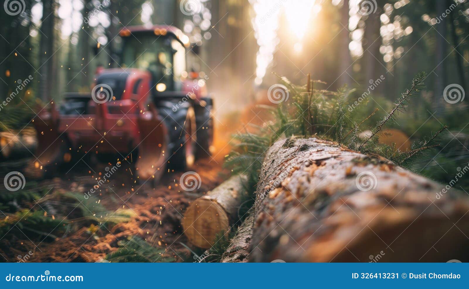 A Tractor is Driving through a Forest Stock Image - Image of park, path ...