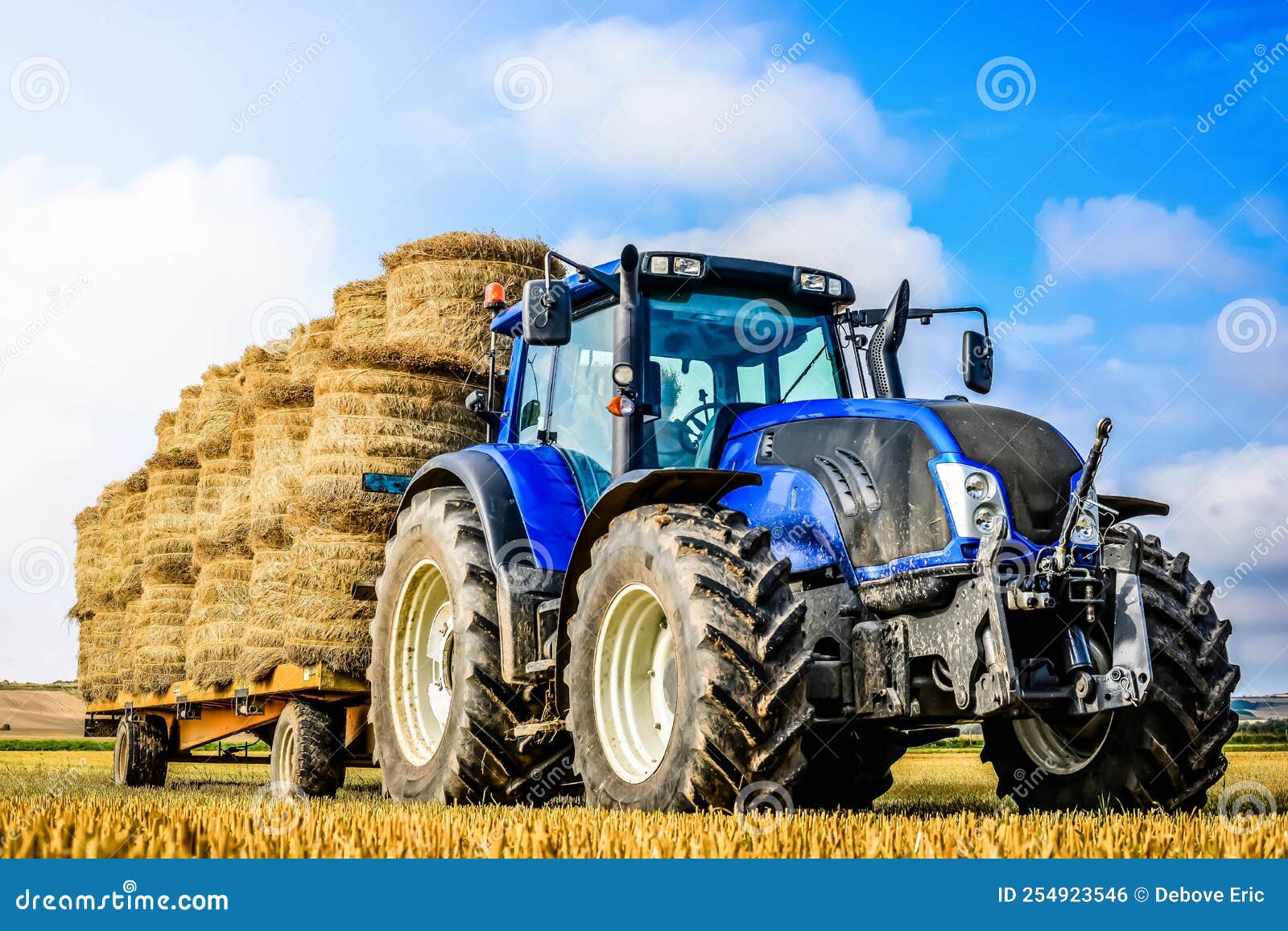 Tractor Equipped with a Fork To Handle the Stacks of Flax Close-up ...