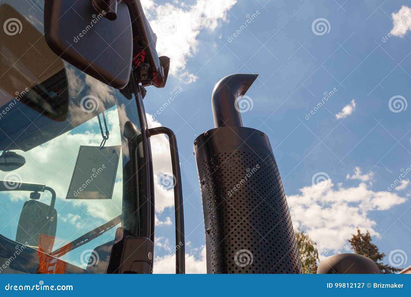 Tractor Exhaust Pipe. Blue Sky Background. Stock Image - Image of ...