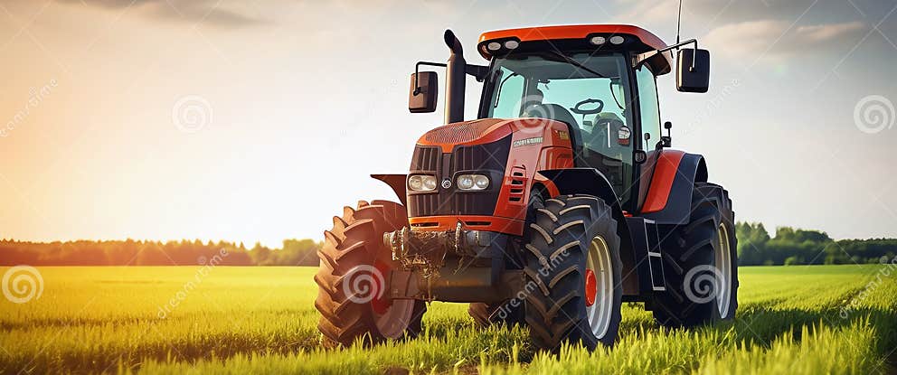 Tractor in a Field, AI Generated Stock Photo - Image of panorama ...