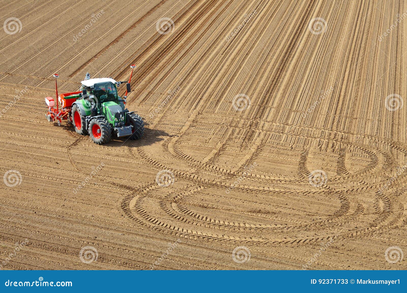 Tractor in Aerial View in a Field Stock Image - Image of farming, seed ...