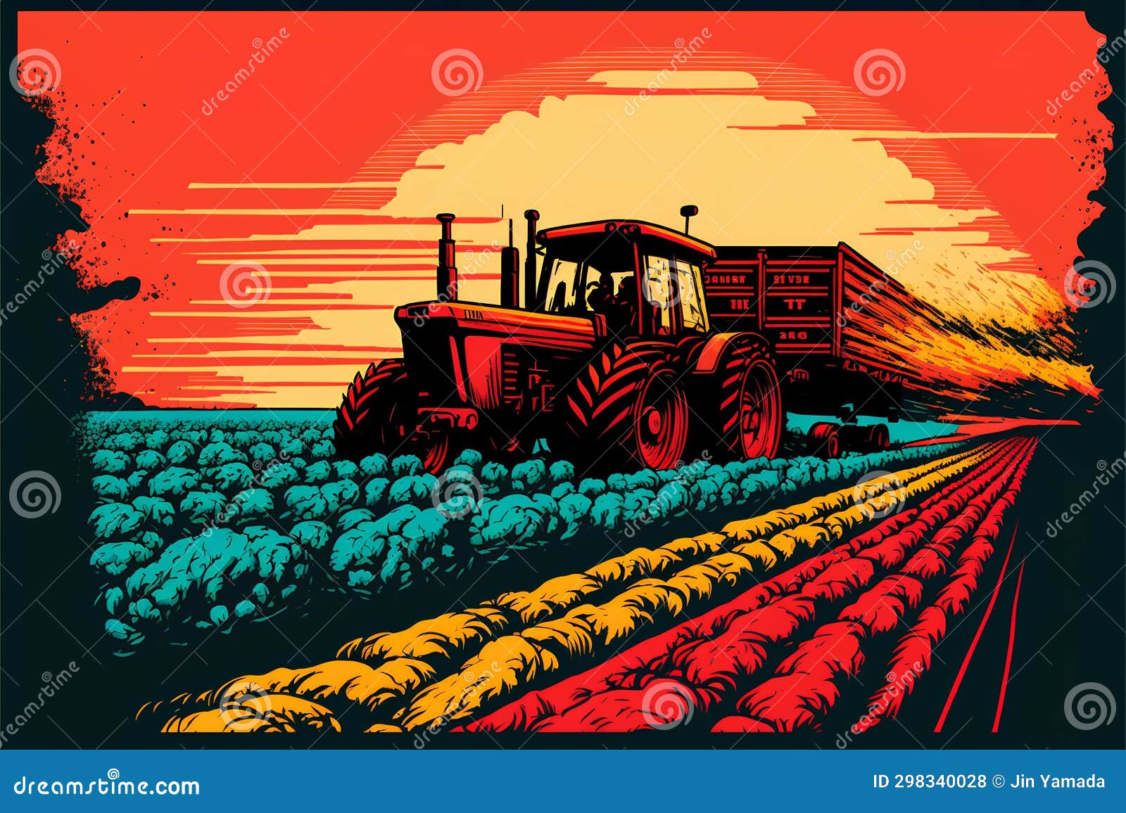 Tractor on the Field. Harvesting of Corn. Vector Illustration Stock ...