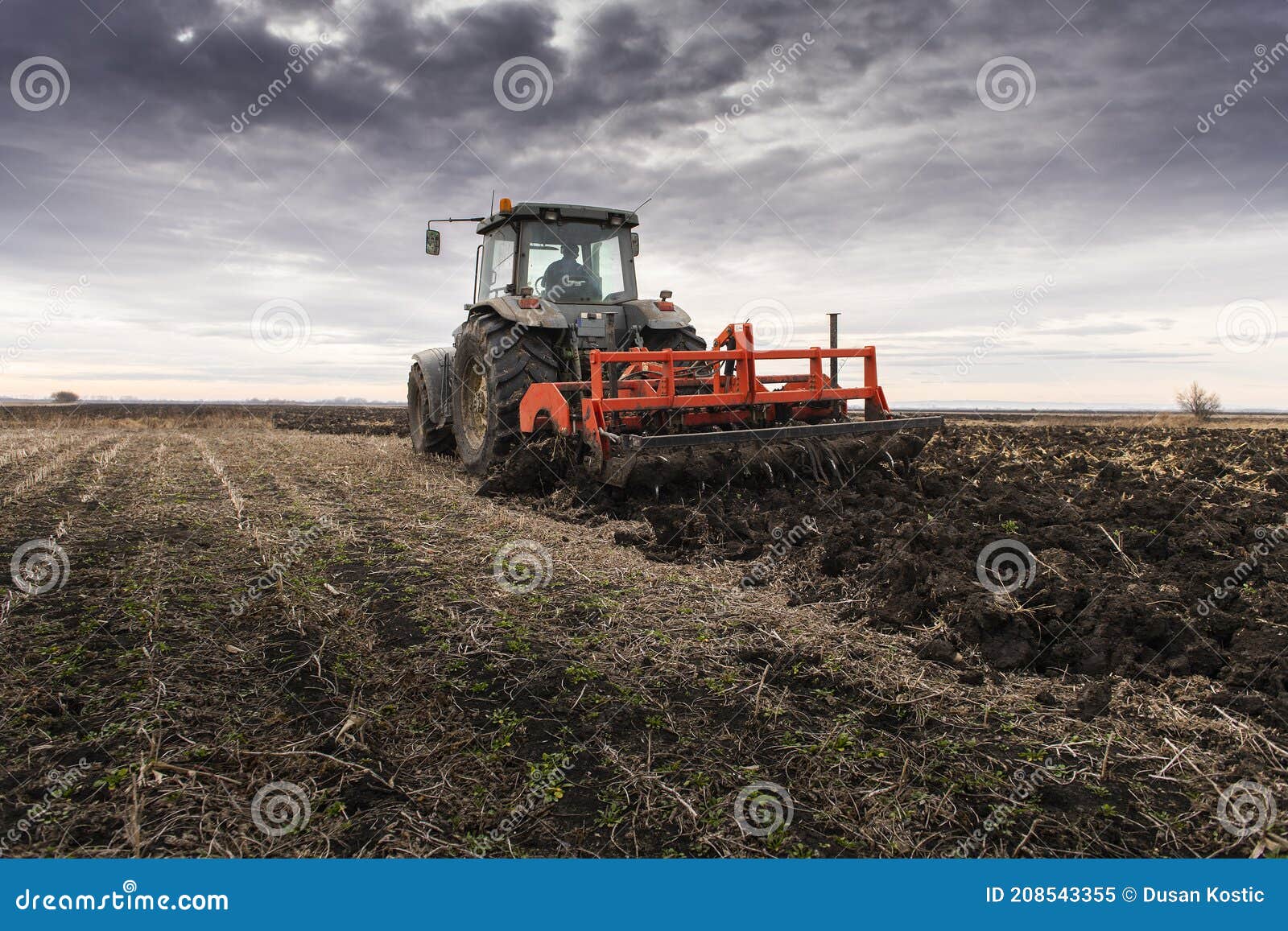 Tractor on the Field during Sunset Stock Image - Image of power, dusk ...