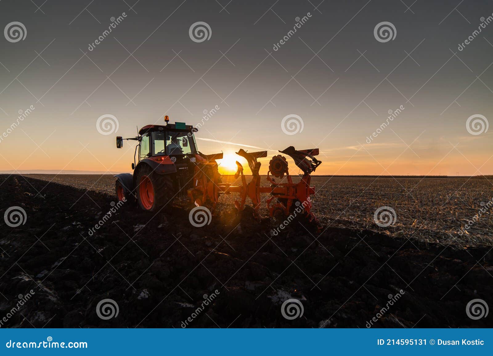 Tractor on the Field during Sunset Stock Image - Image of side, view ...