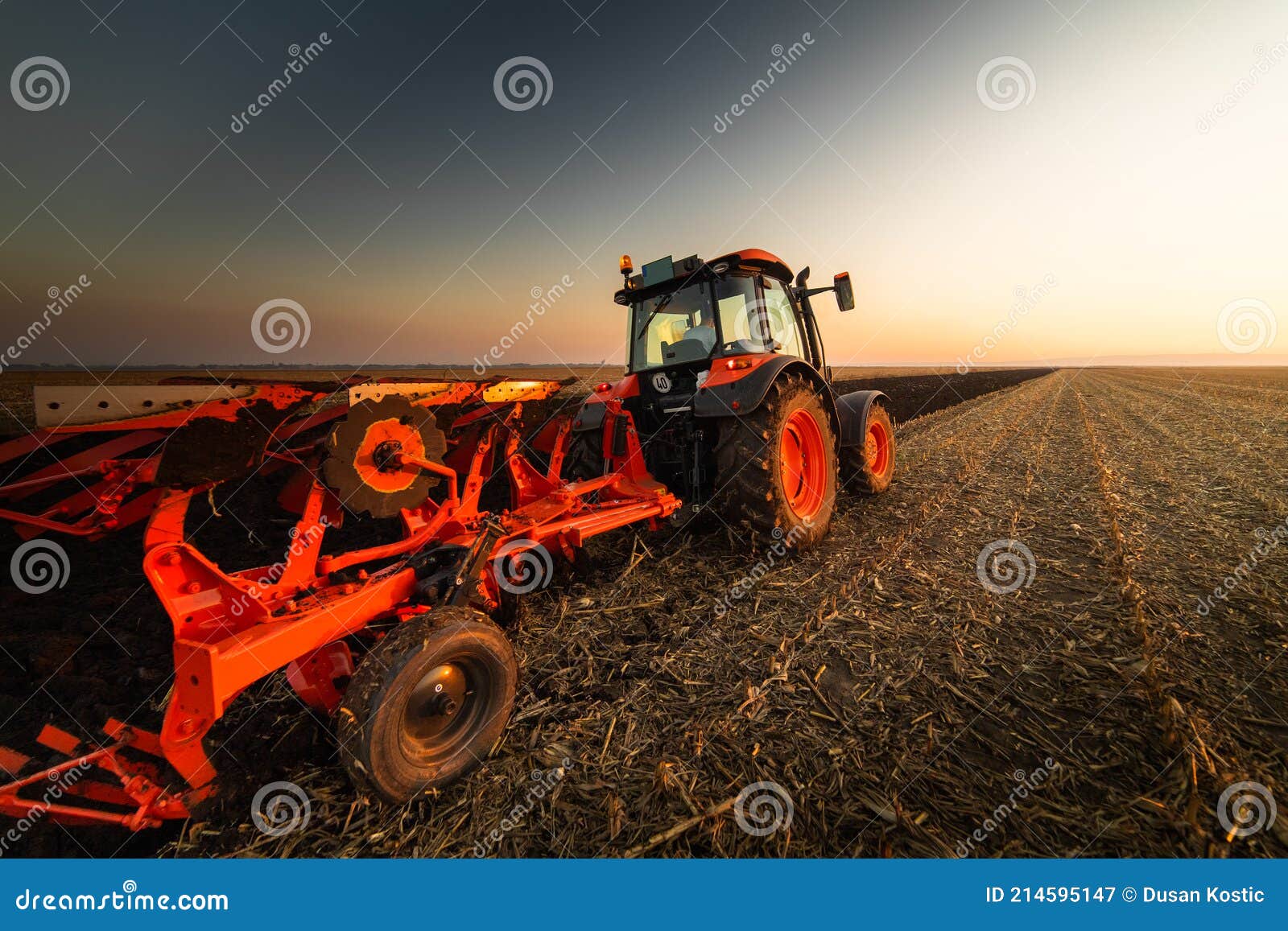 Tractor on the Field during Sunset Stock Image - Image of farm ...