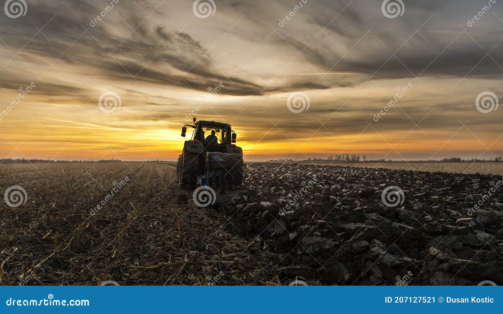 Tractor on the Field during Sunset Stock Image - Image of landscape ...