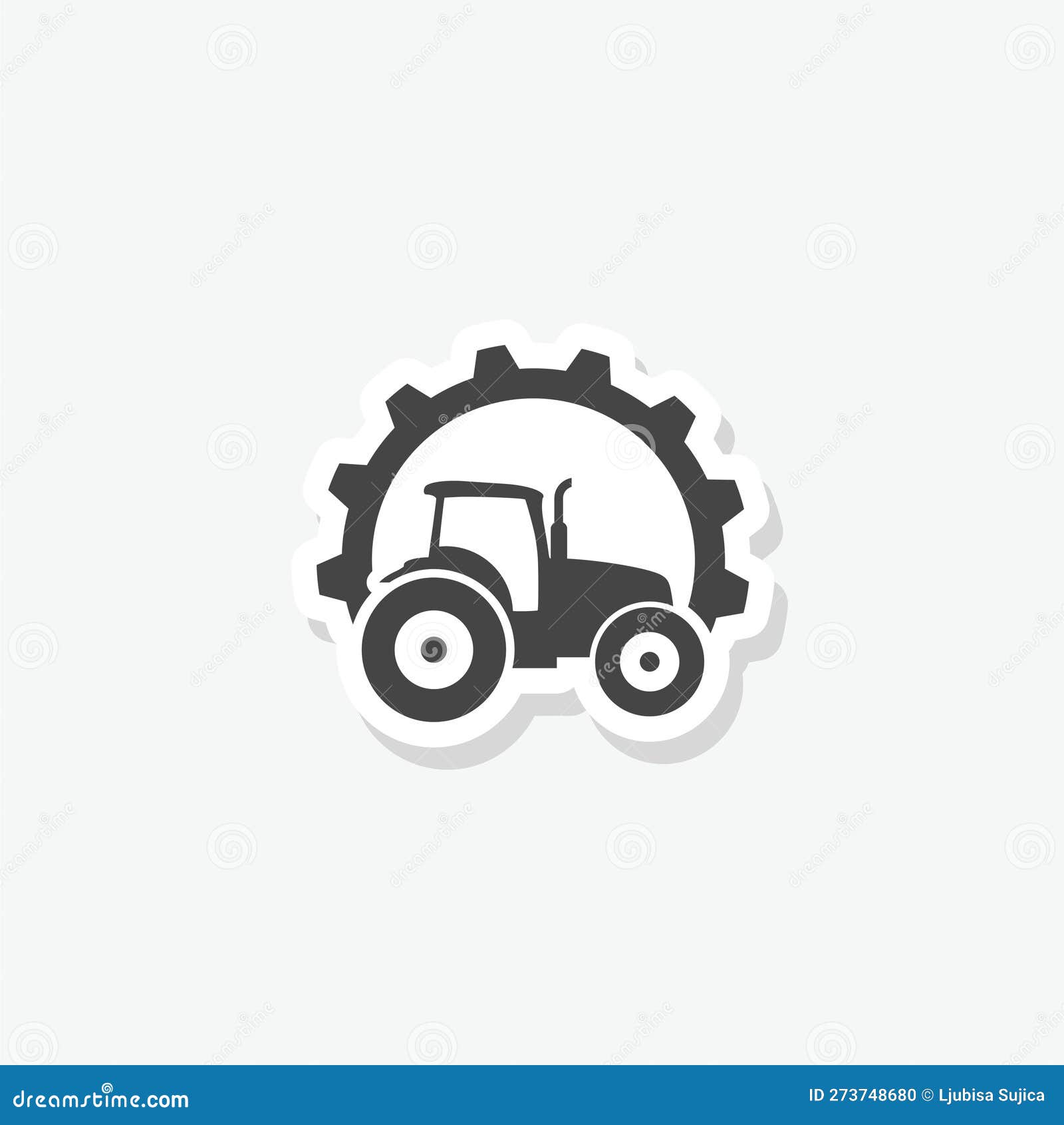 Tractor with Gear Icon Sticker Stock Vector - Illustration of driving ...