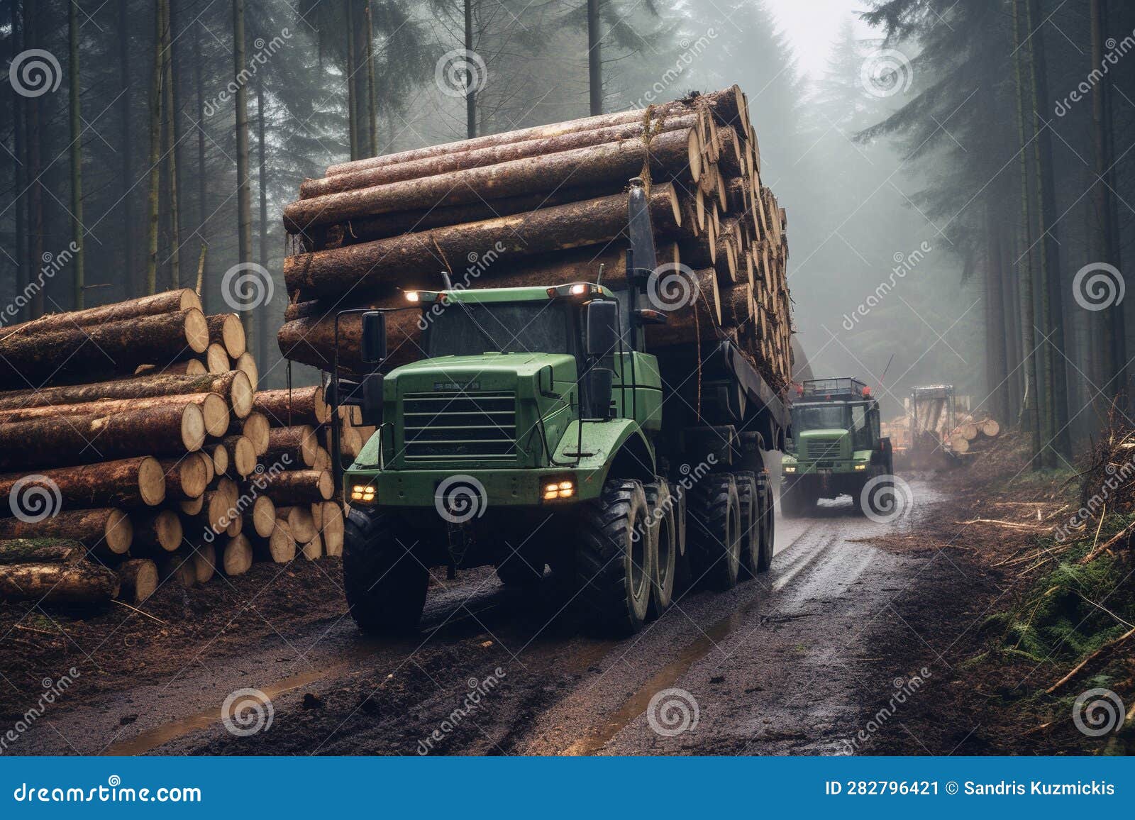 A Tractor Get Logs Out of the Woods. Generative AI Stock Image - Image ...