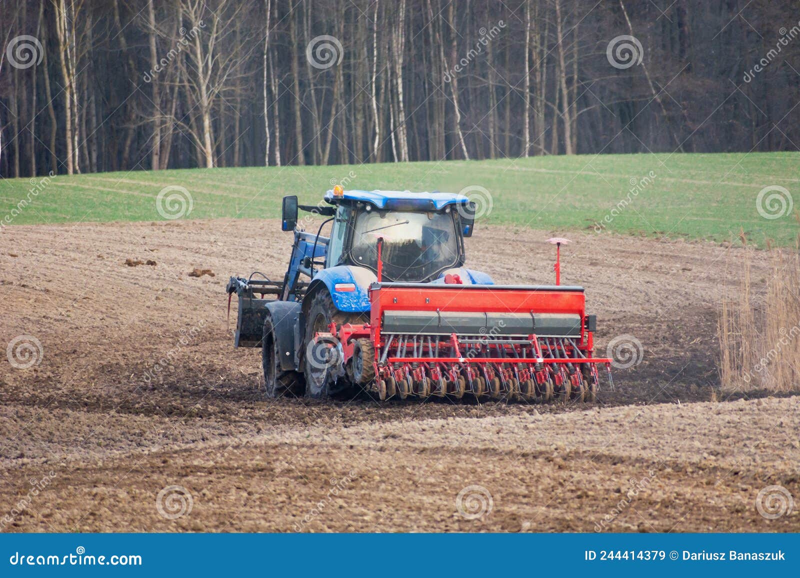 Tractor with a Grain Seeder in the Field Stock Image - Image of ...