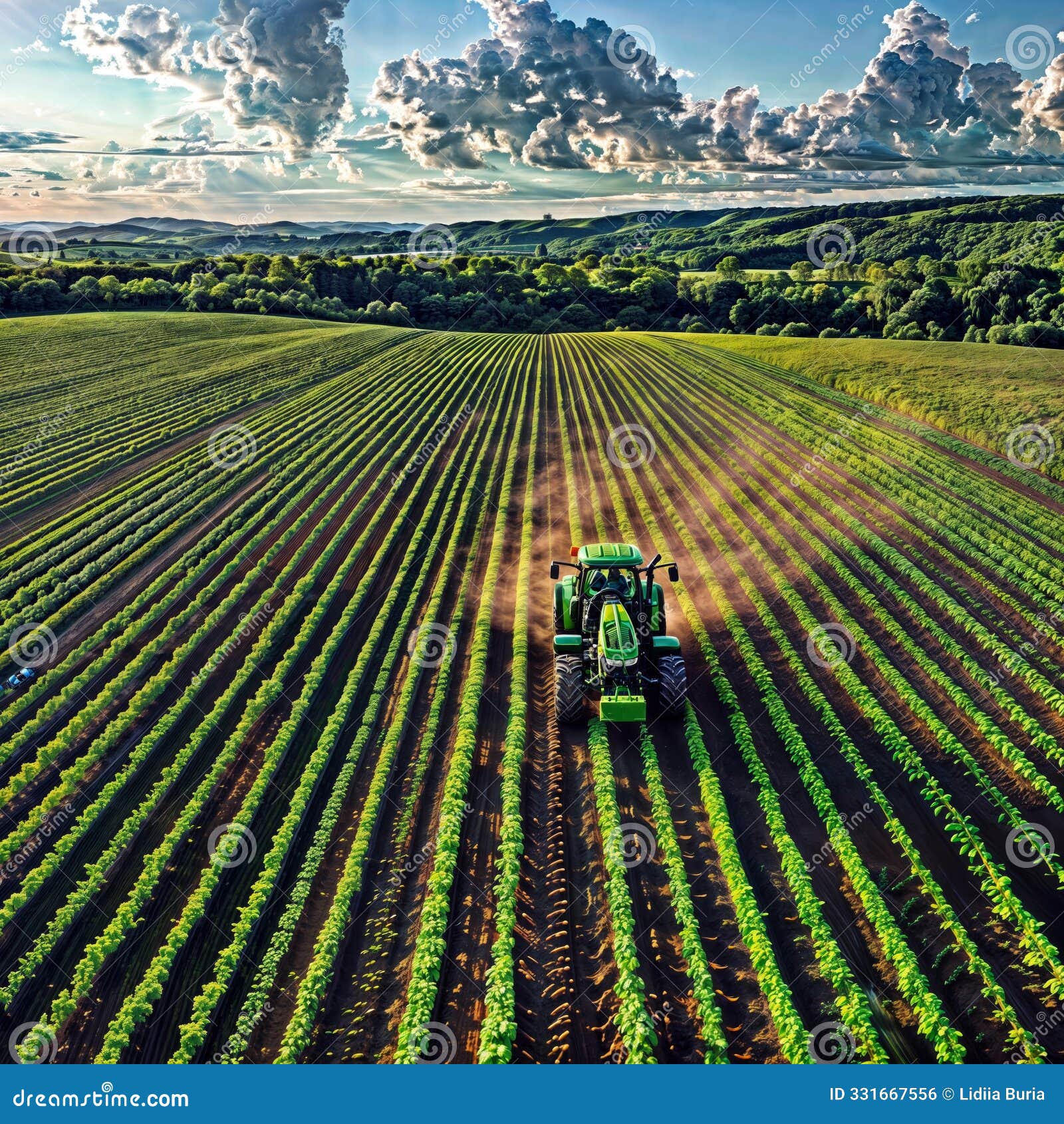 Aerial View of Modern Tractor in Fields, Generative Ai Stock ...