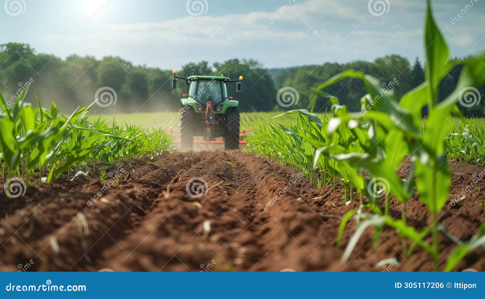 Tractor Harrowing Corn Field Stock Illustration - Illustration of farm ...