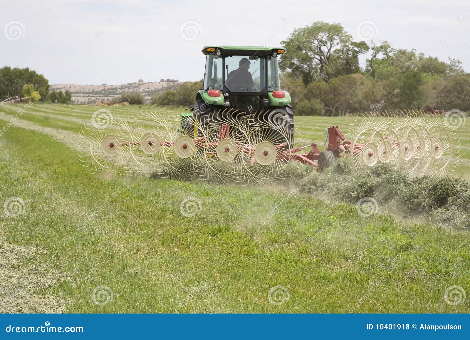 Tractor with hay rake stock photo. Image of action, male - 10401918