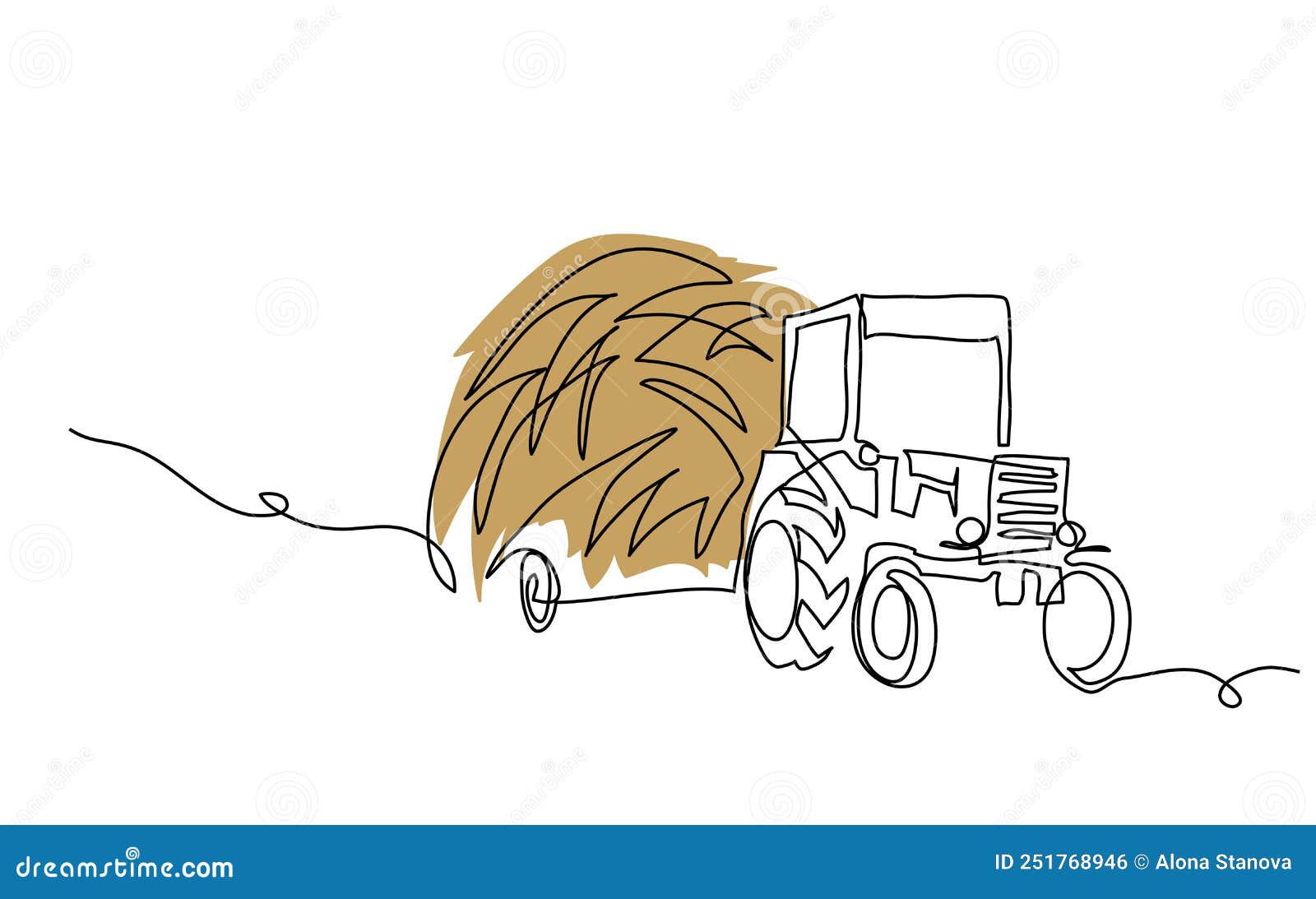 Tractor With Hay Stack, Haycock, Straw, Thatch. Vector Background ...