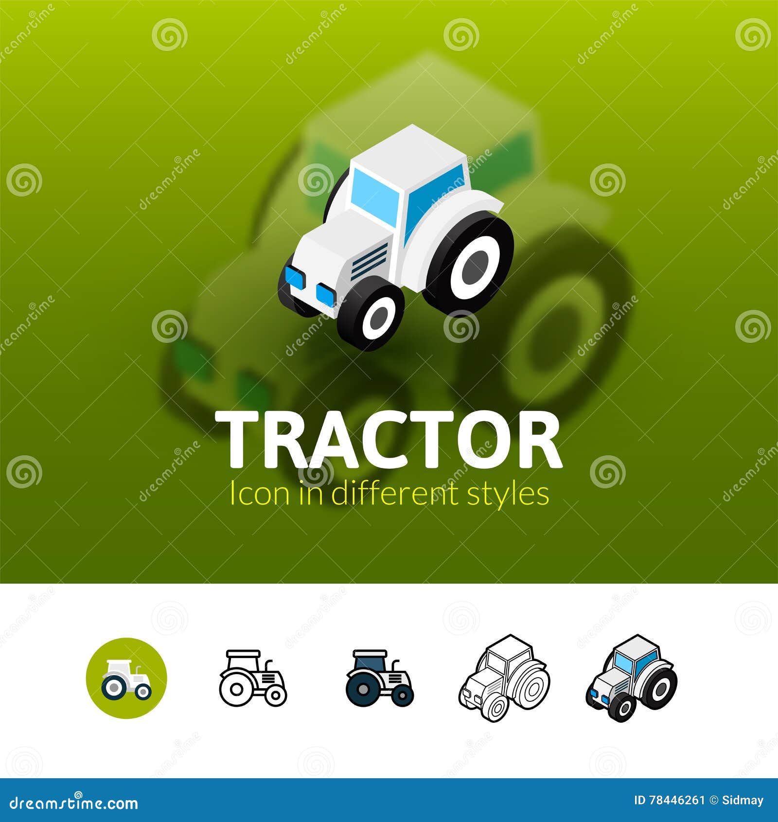 Tractor Icon in Different Style Stock Vector - Illustration of green ...