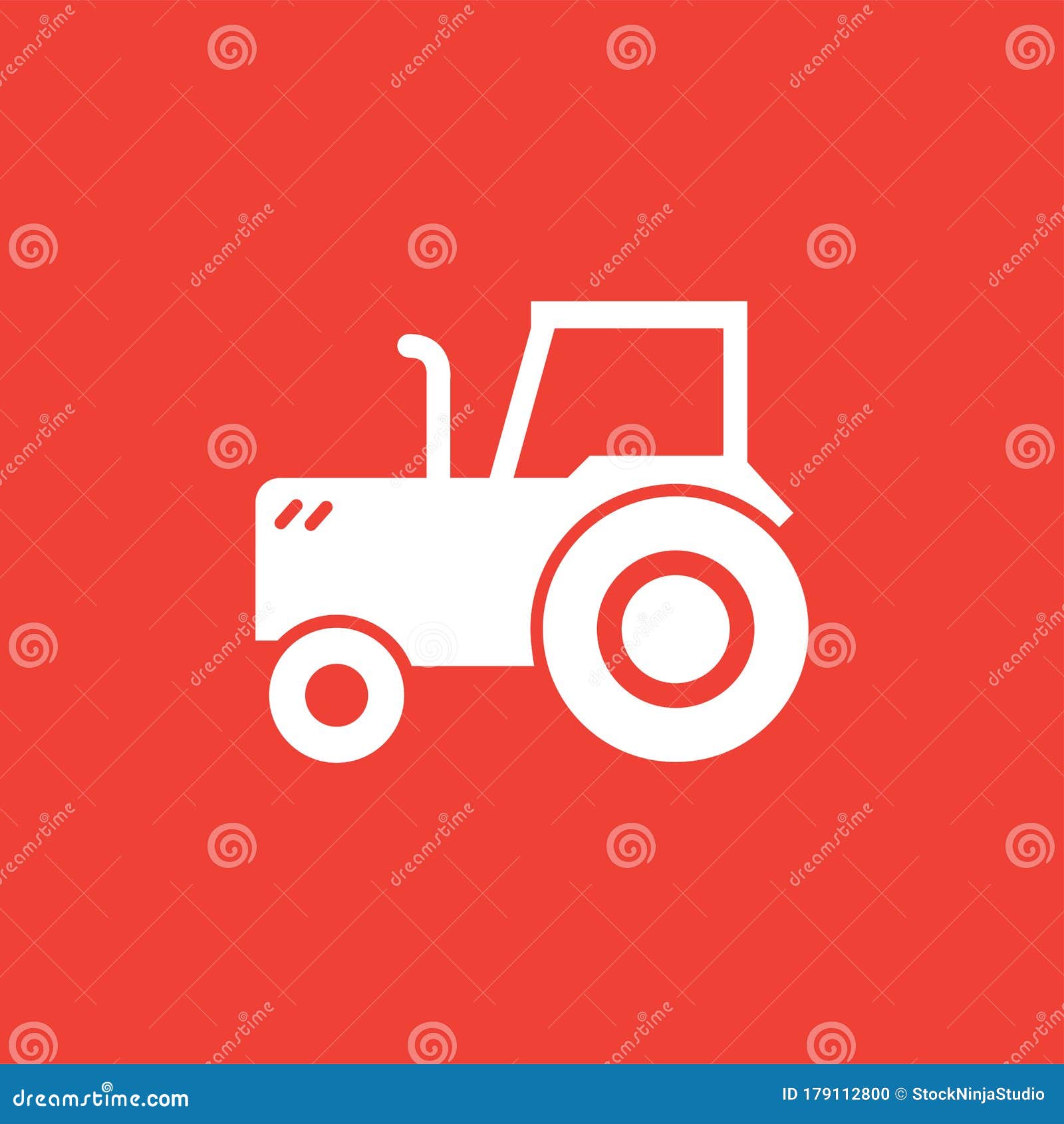 Tractor Icon on Red Background. Red Flat Style Vector Illustration ...