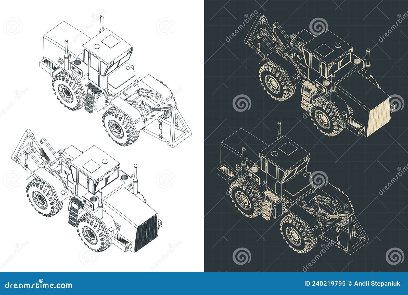 Tractor Isometric Blueprints Stock Vector - Illustration of machinery ...