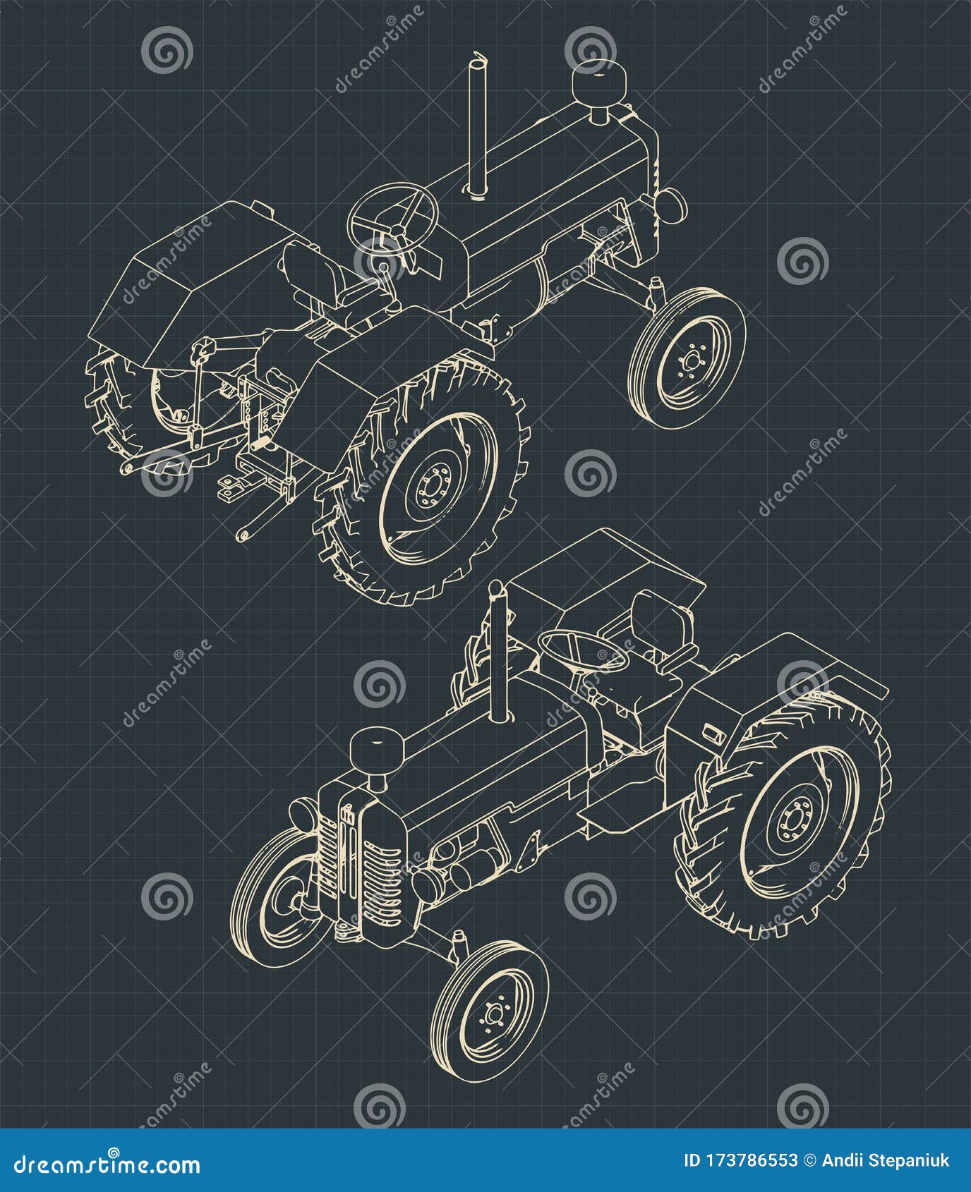 Tractor isometric drawings stock vector. Illustration of machine ...