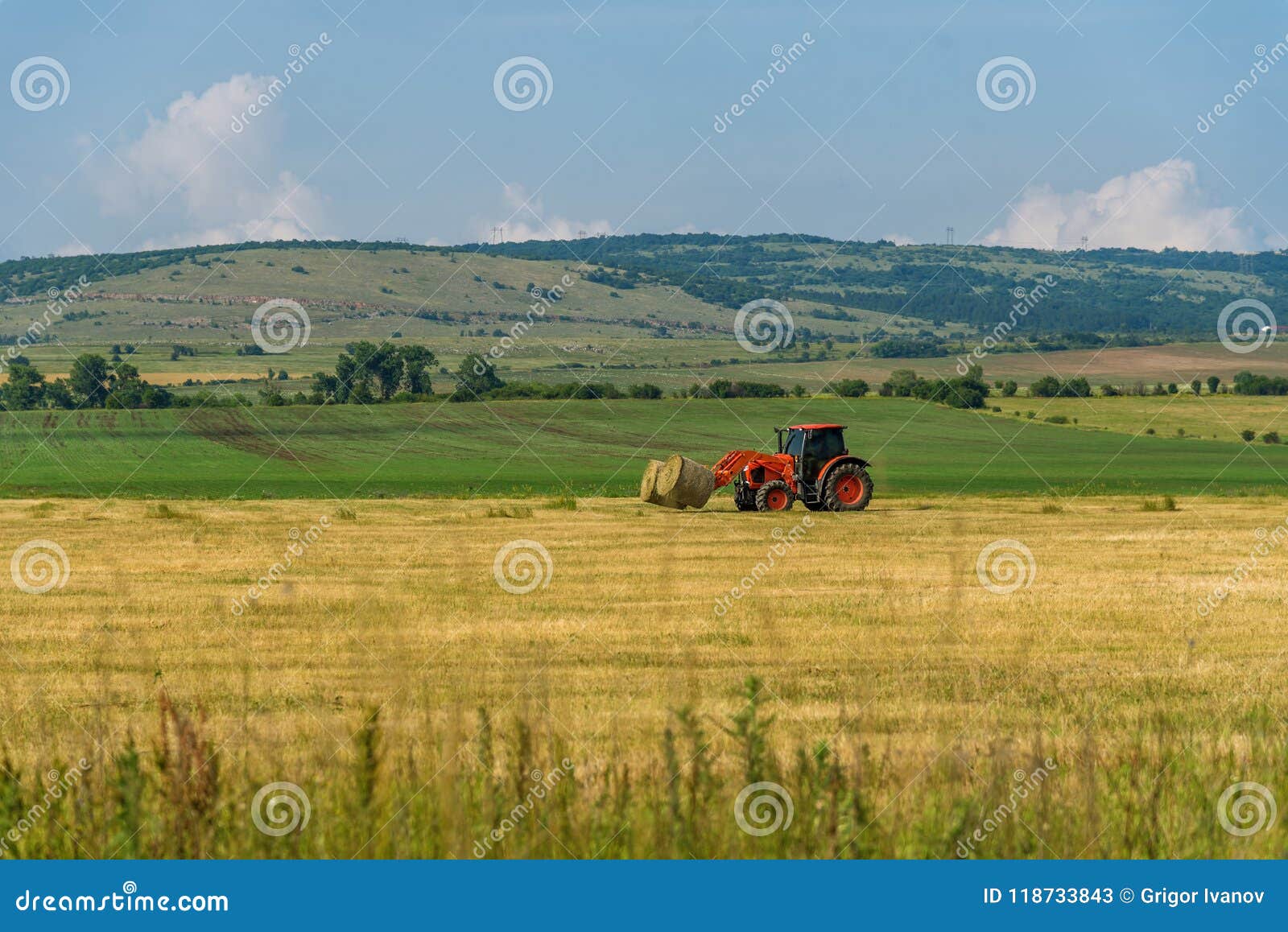 Tractor Lifting Hay Bale on Barrow. Stock Image - Image of grow ...