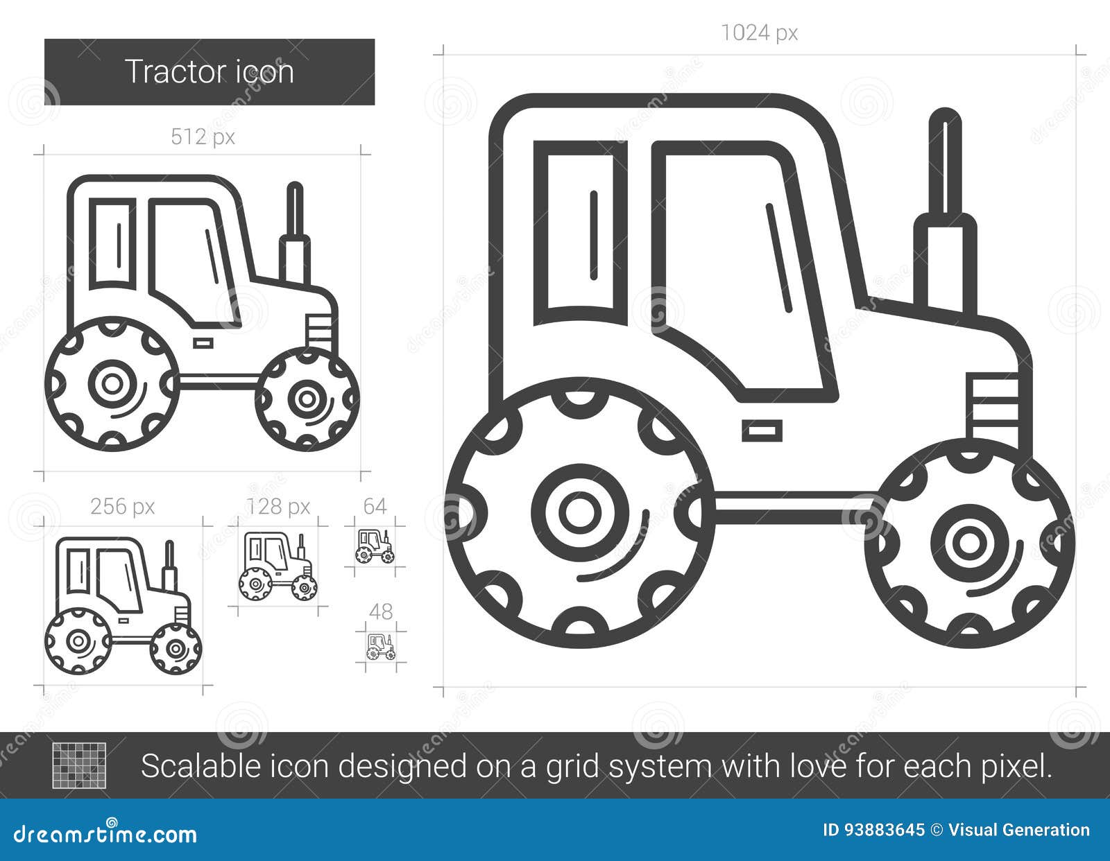 Tractor line icon. stock vector. Illustration of linear - 93883645