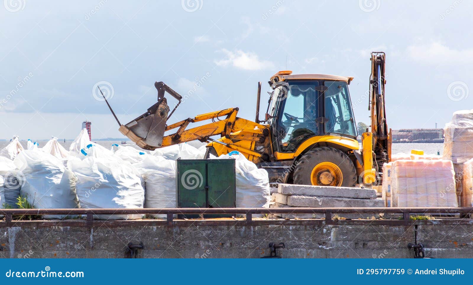 Tractor Loading Bags on a Pier by the Sea Stock Image - Image of travel ...