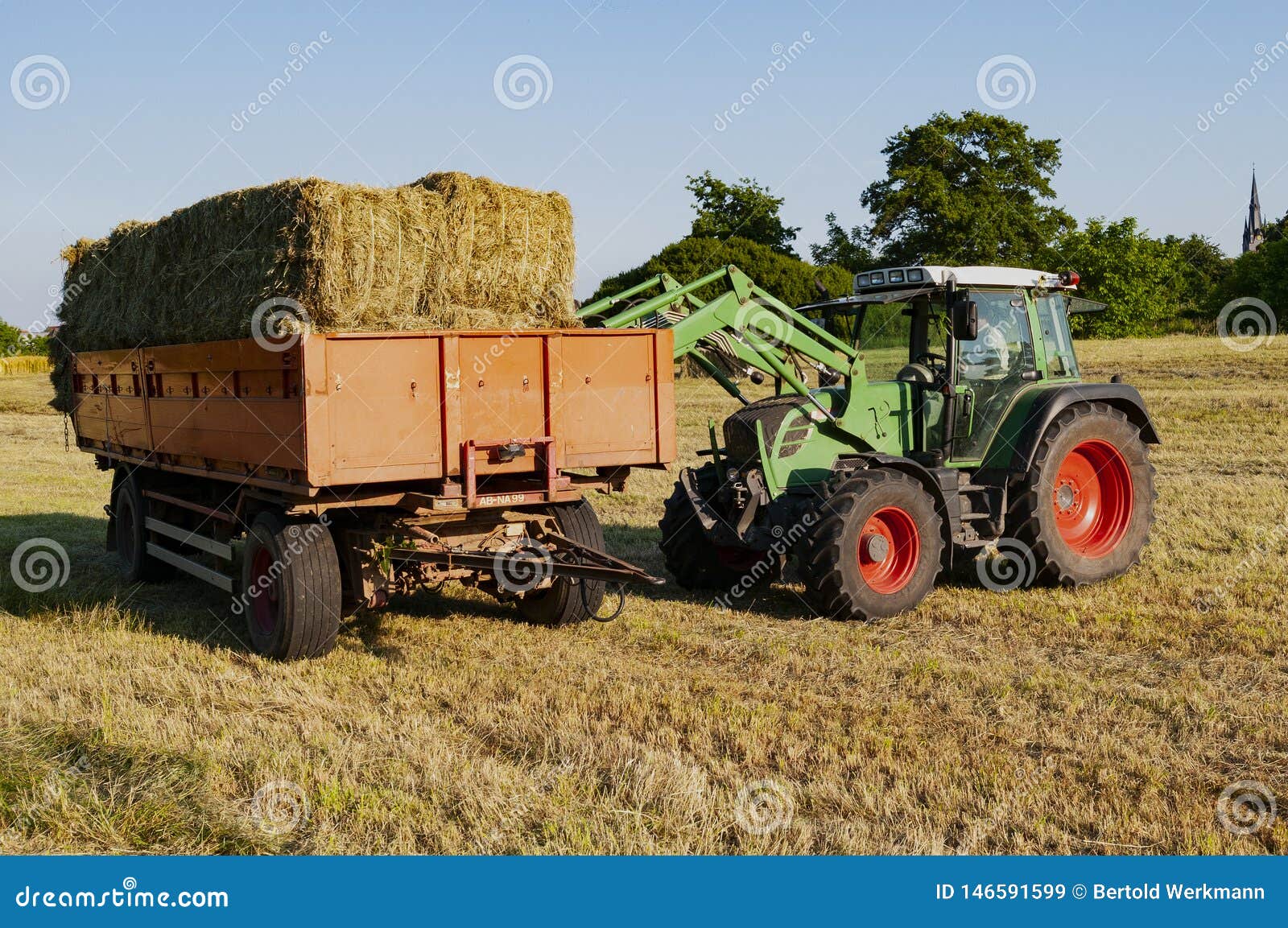 Tractor Loading Hay Bales on a Trailer Stock Image - Image of animal ...
