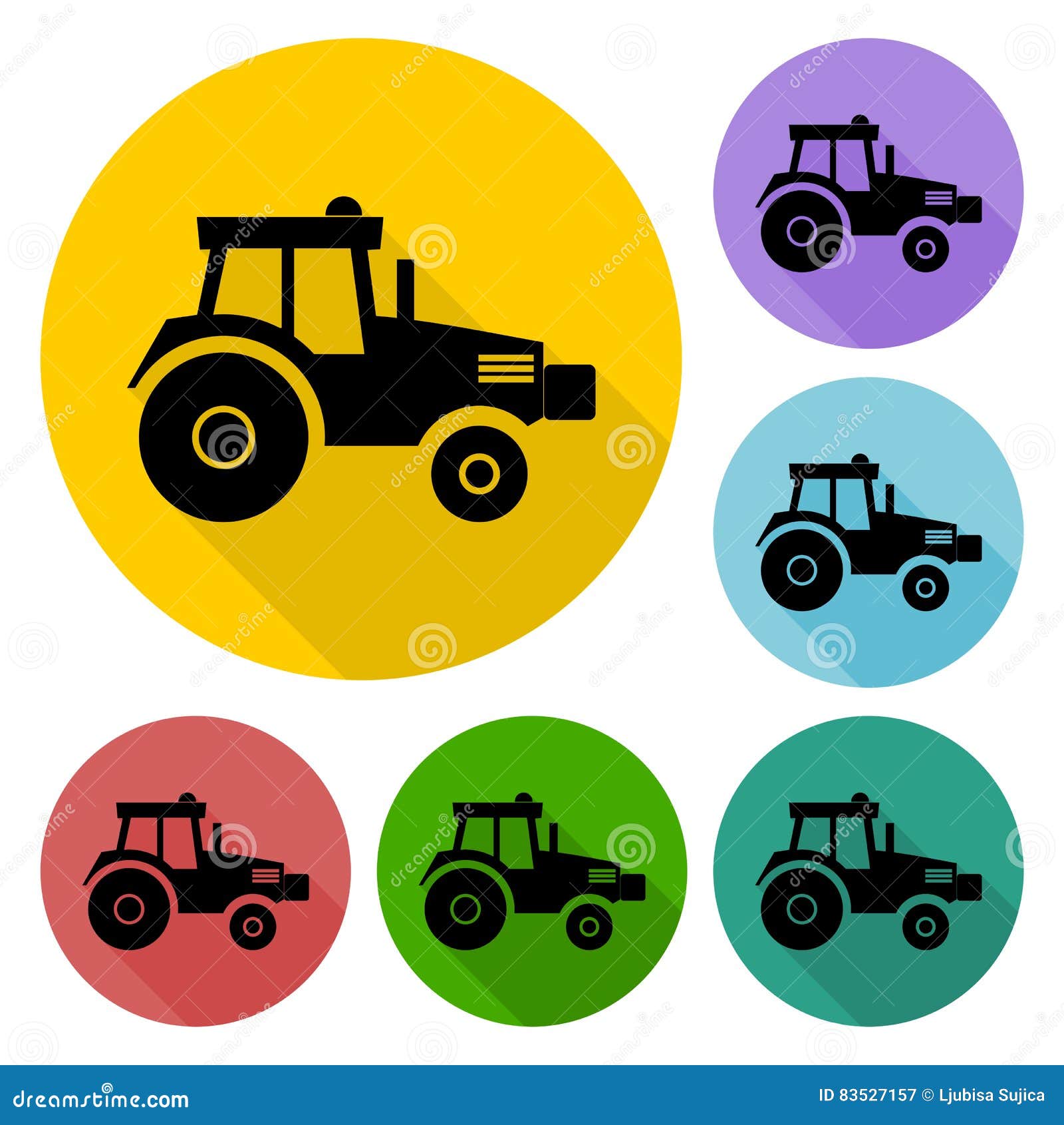 Tractor with Long Shadow Set Stock Illustration - Illustration of ...