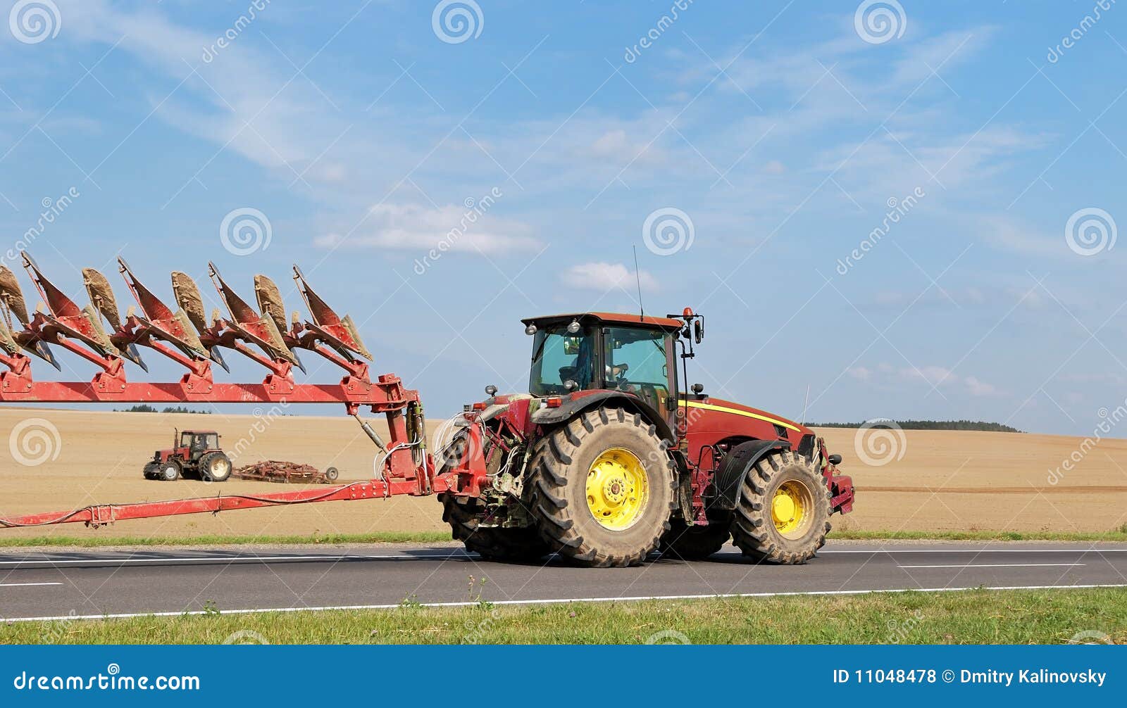 Tractor Moving Plough on the Road Stock Photo - Image of agricultural ...
