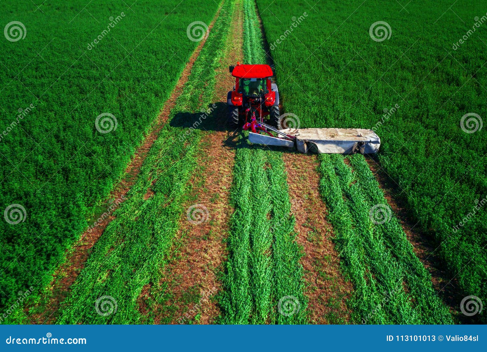 Tractor Mowing Green Field, Aerial View Stock Image - Image of ...