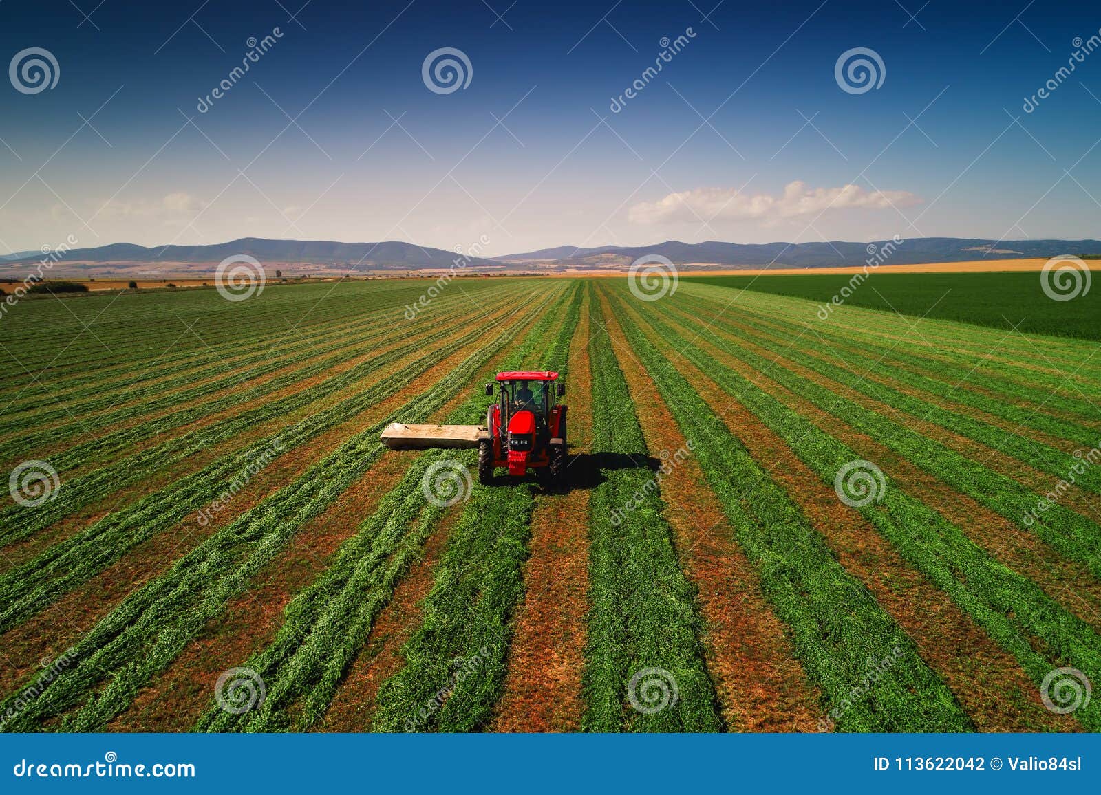 Tractor Mowing Green Field, Aerial View Stock Photo - Image of country ...