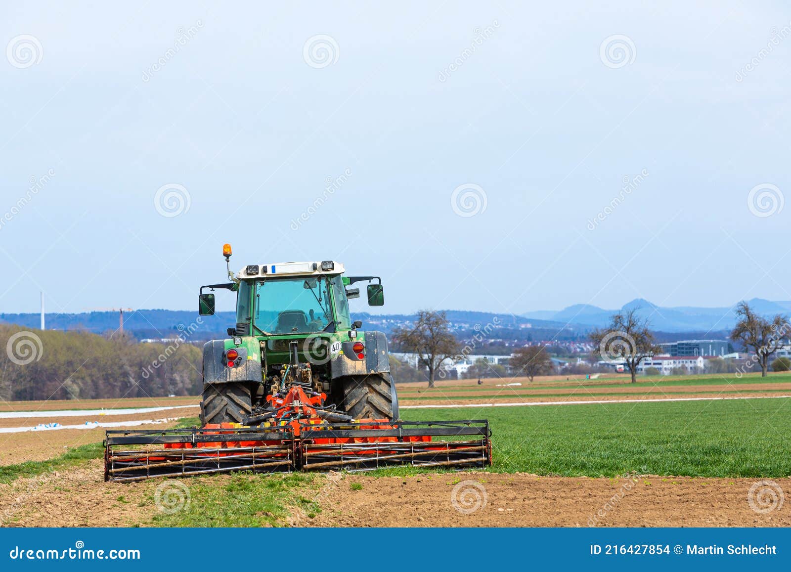 Tractor Parking on a Field with View Stock Photo - Image of background ...