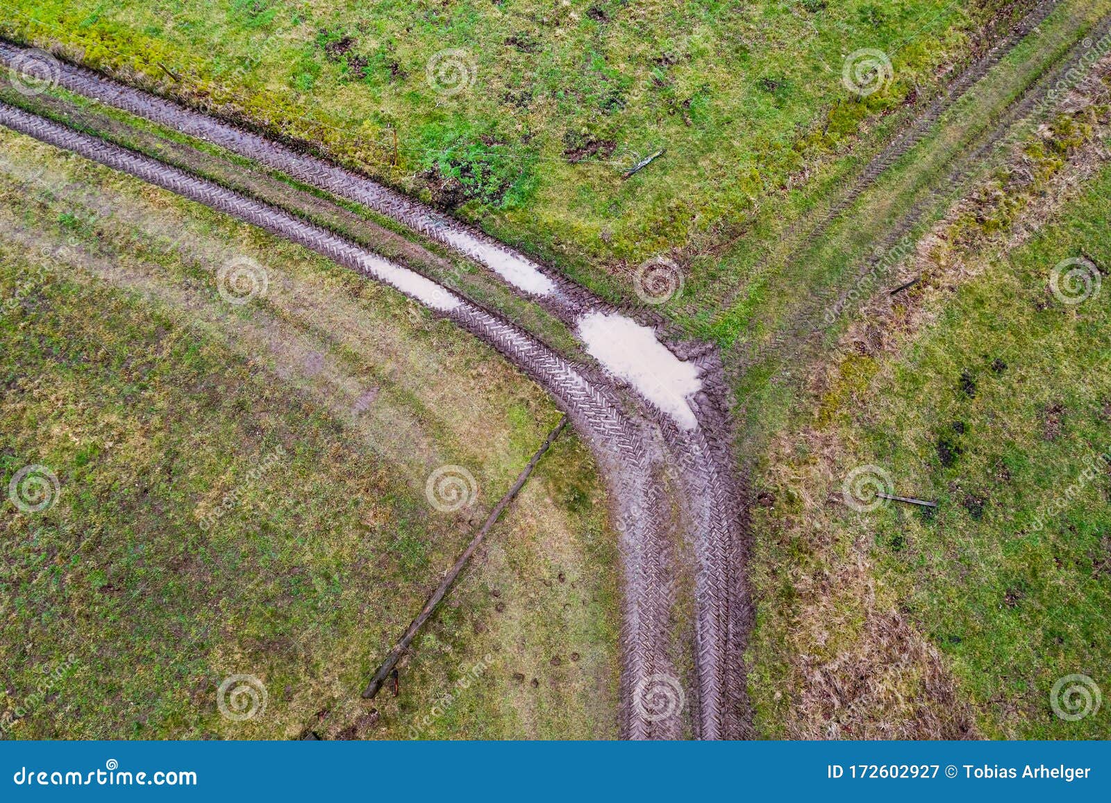 Tractor Path in the Winter from Above with a Curve Stock Image - Image ...