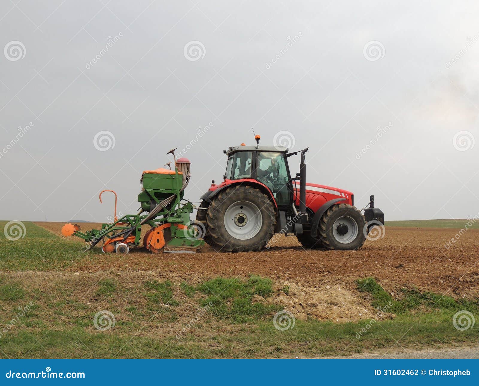 Tractor with planter stock photo. Image of spring, field - 31602462