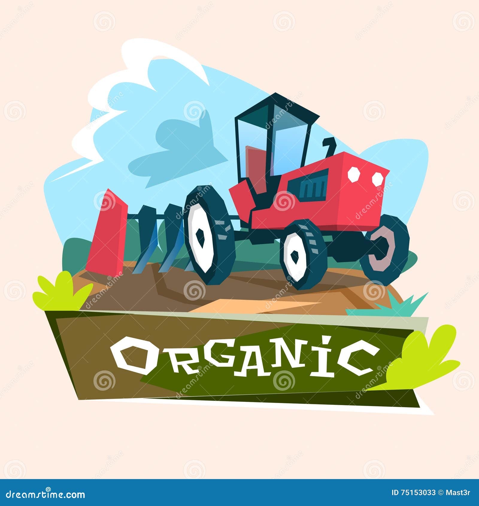 Tractor Plowing Field Eco Farming Concept Stock Vector - Illustration ...