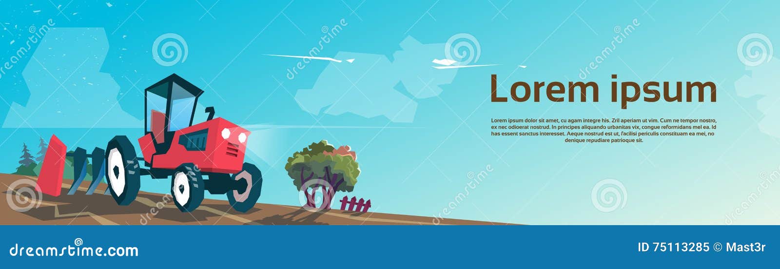 Tractor Plowing Field Farming Banner Stock Vector - Illustration of ...