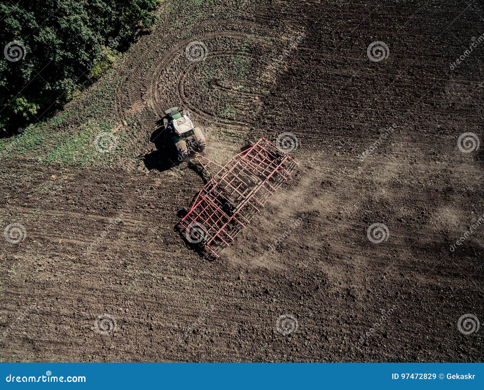Tractor Plowing Field, Top View Stock Image - Image of machinery ...