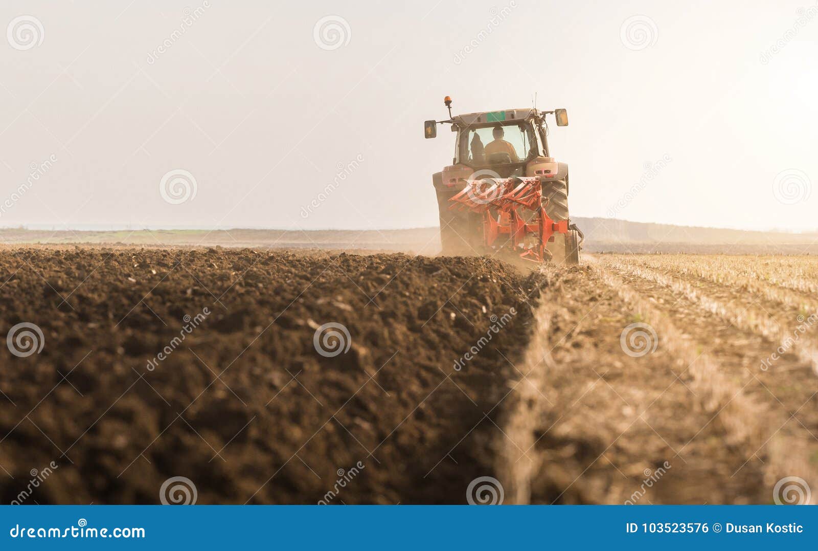 Tractor Plowing Fields -preparing Land for Sowing in Autumn Stock Photo ...