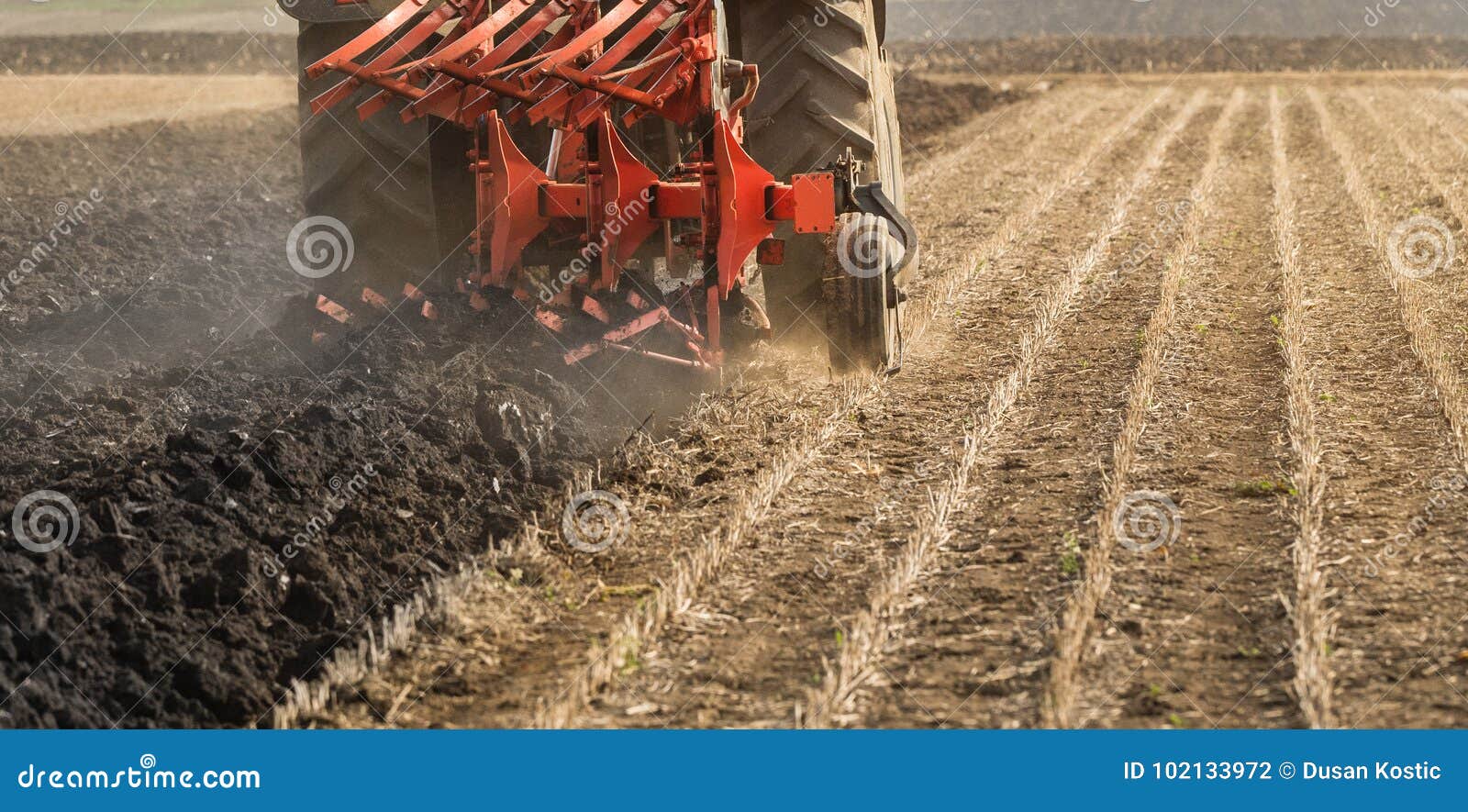 Tractor Plowing Fields -preparing Land for Sowings Stock Photo - Image ...