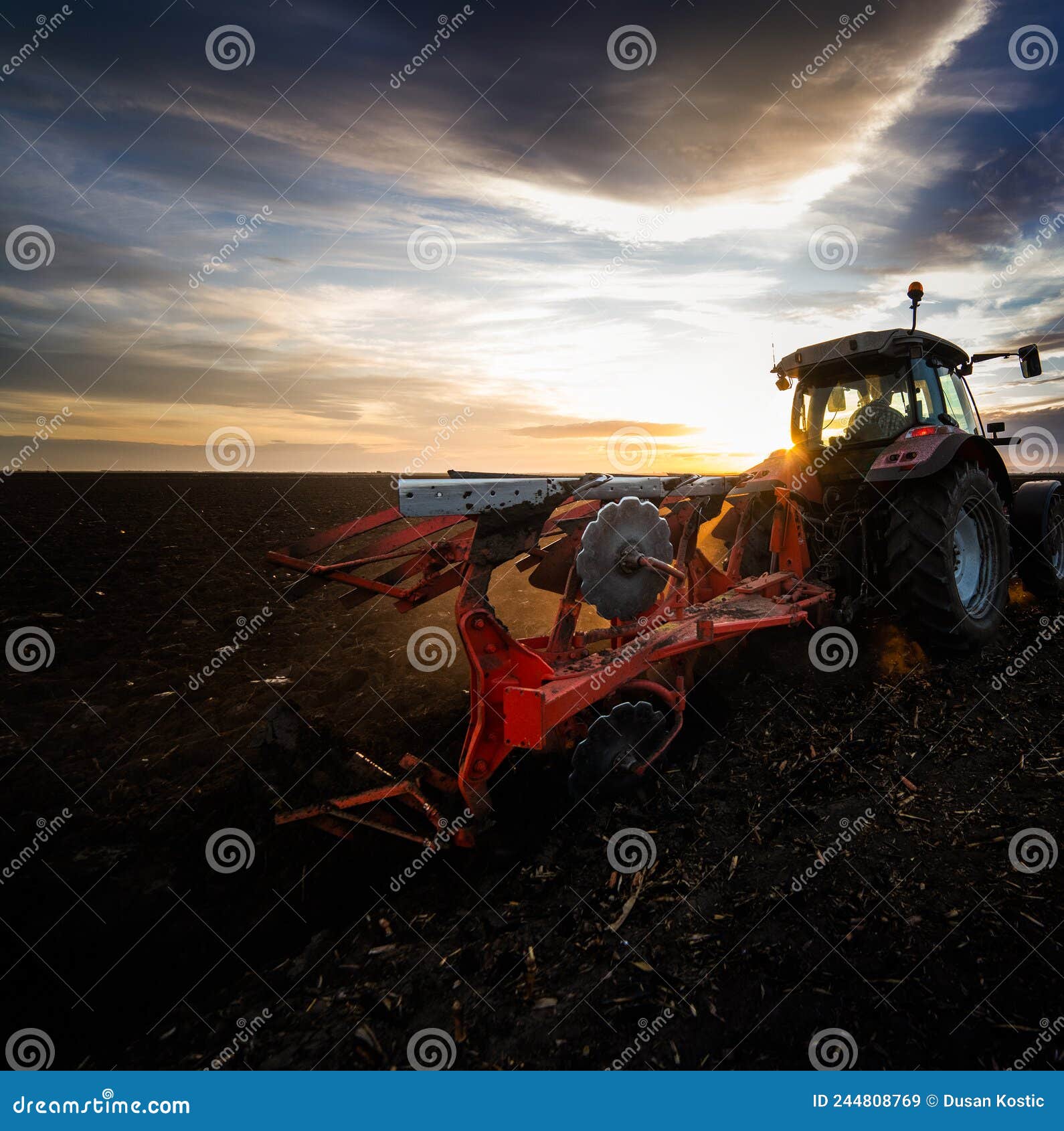 Tractor on the Field during Sunset Stock Image - Image of field, nature ...