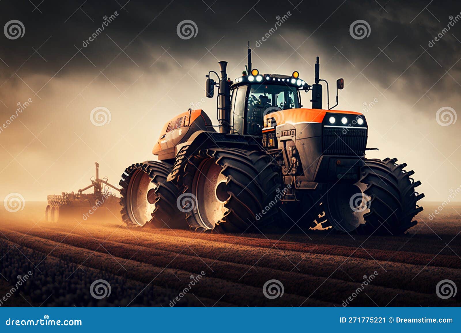 Red Tractor Plows Field And City For Agricultural Company, Flat Vector ...
