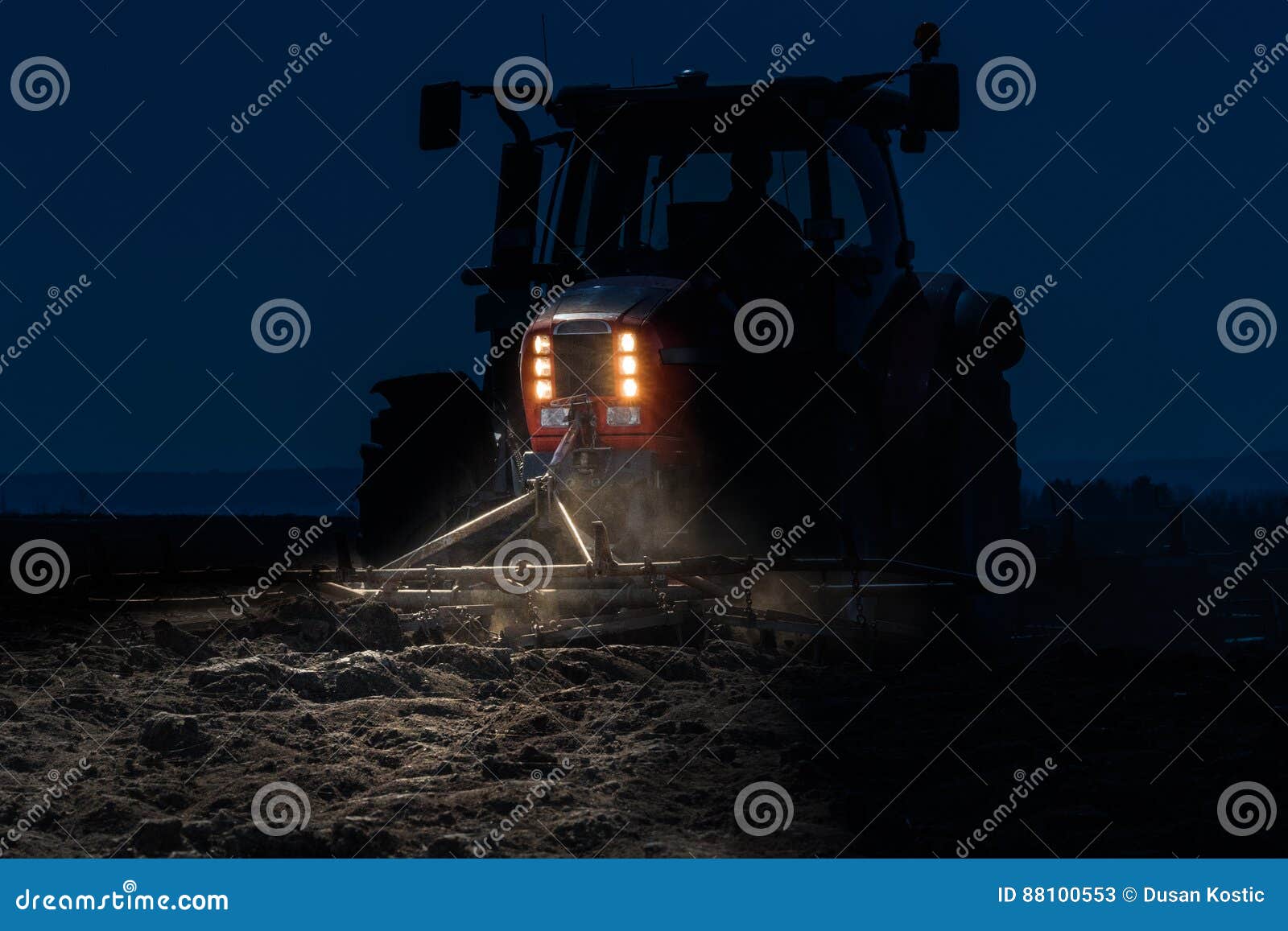 Tractor Preparing Land at Night Stock Image - Image of agriculture ...