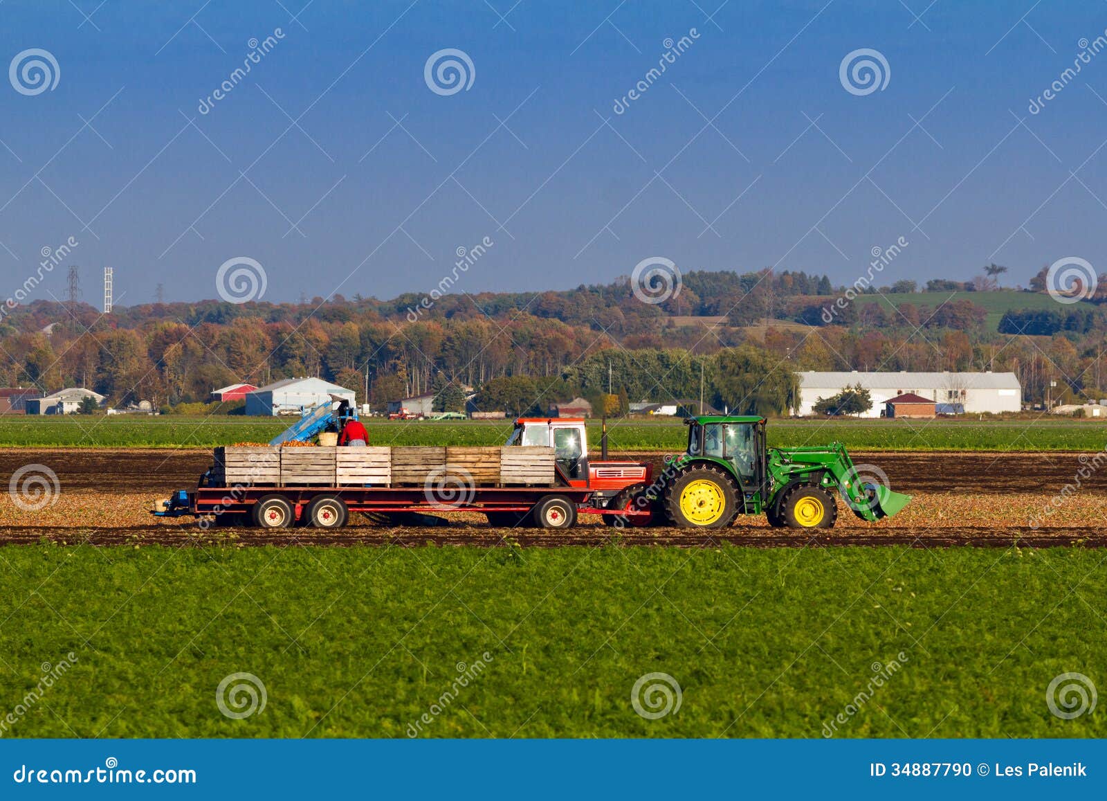 Tractor Pulling a Wagon with Crates Stock Photo - Image of containers ...