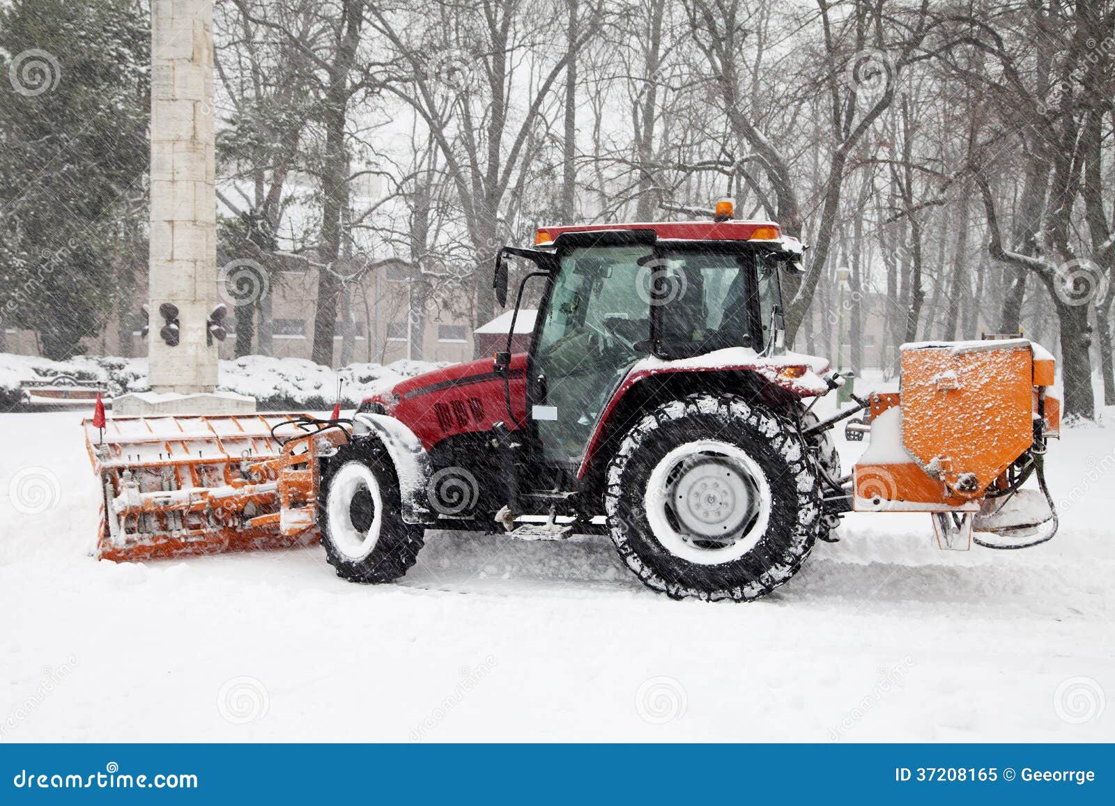 The Tractor Removal Snow in Park Stock Image - Image of plow, outdoors ...