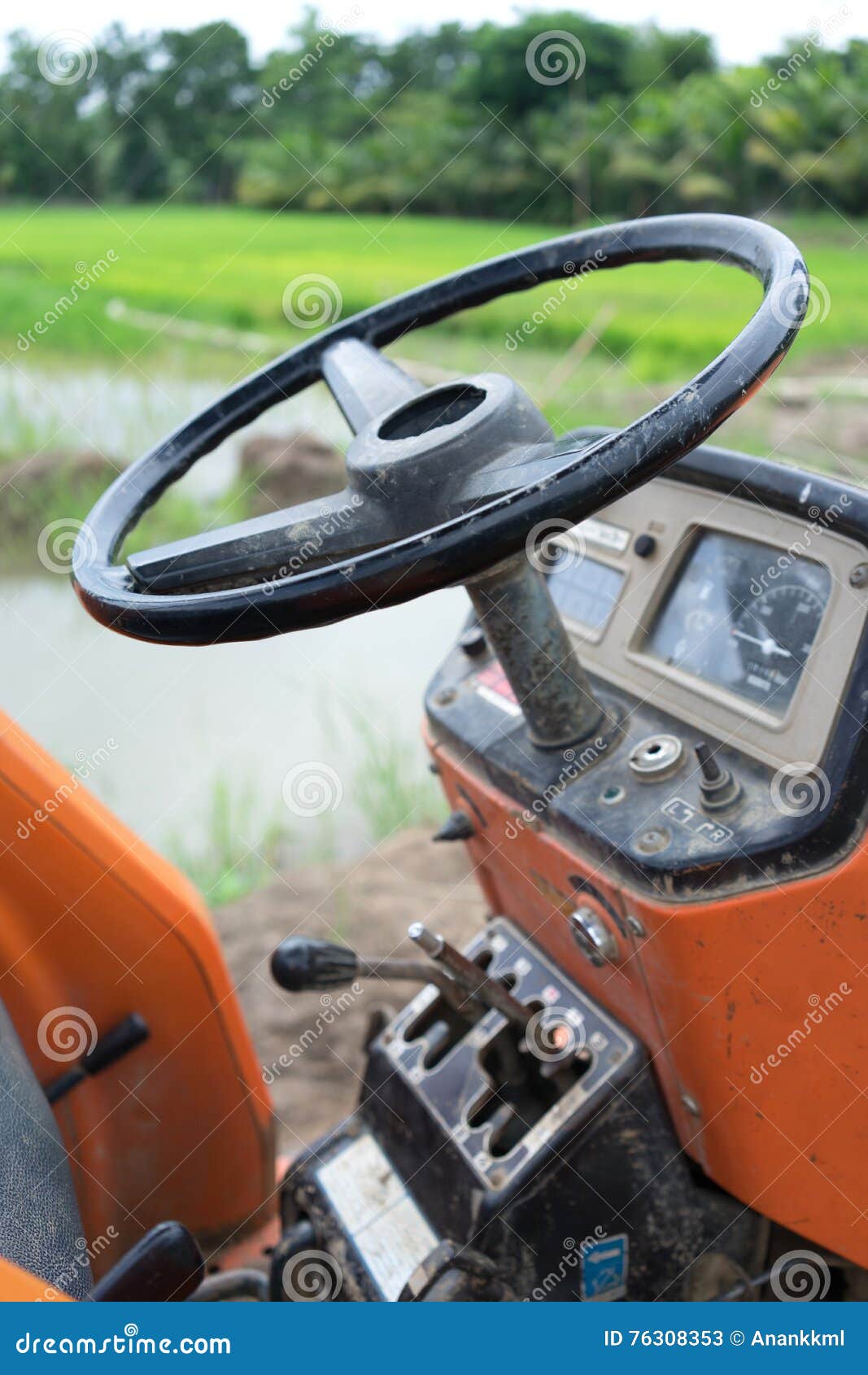Tractor in rice field stock image. Image of rice, asia - 76308353