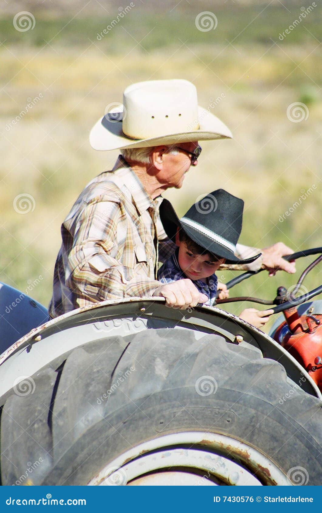 Tractor Ride for a Little Boy and Grandfather Stock Photo - Image of ...
