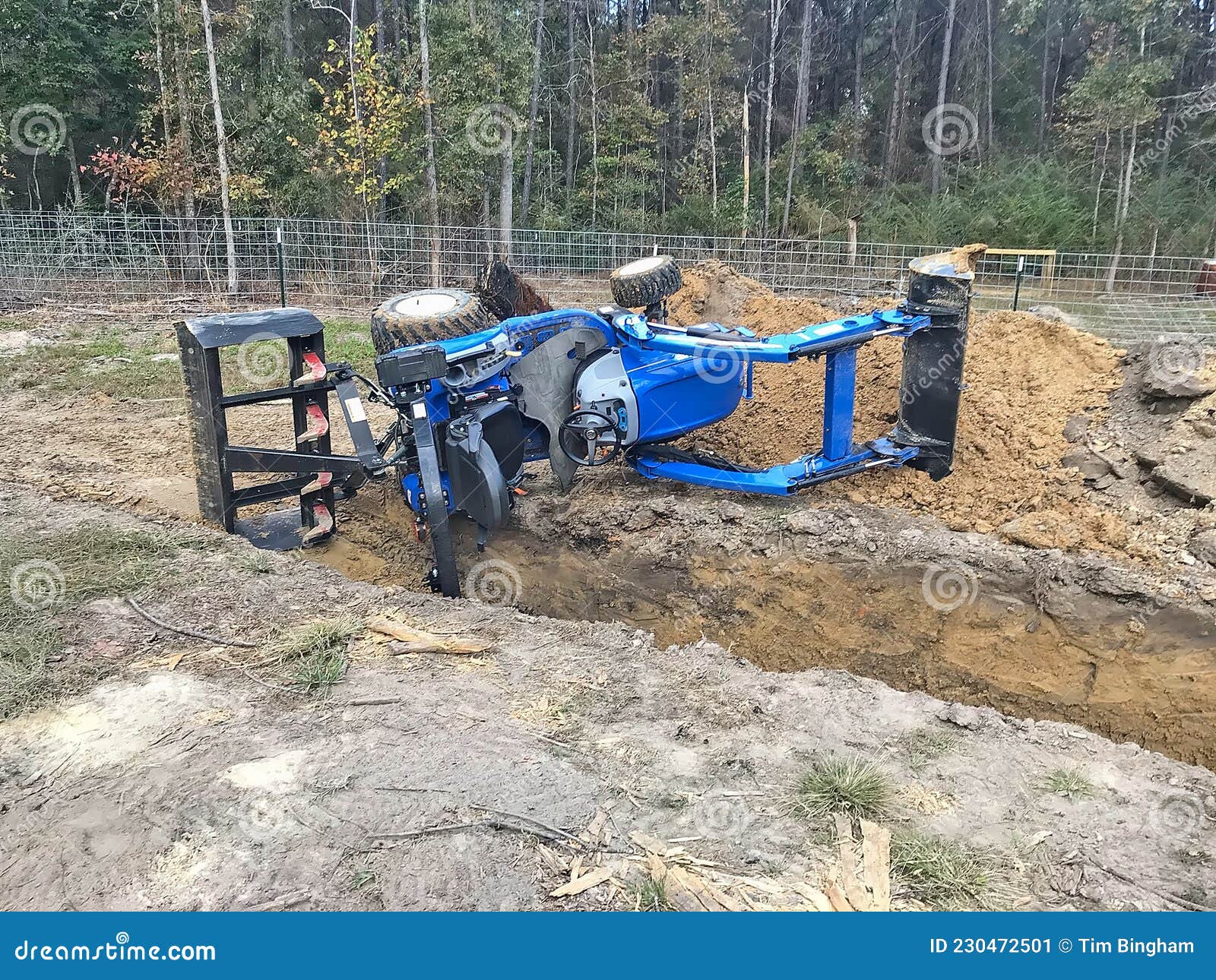 Tractor rolled on the side stock image. Image of hole - 230472501