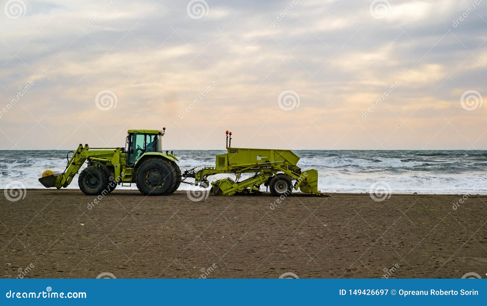 Tractor on the Sandy Beach Cleaning Editorial Photography - Image of ...