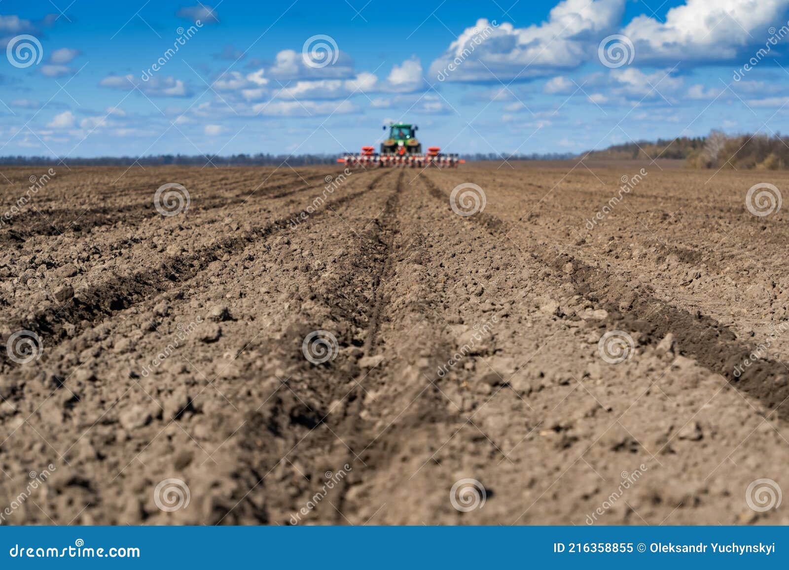 Tractor With Seeder In The Field In Early Spring Stock Image Image Of